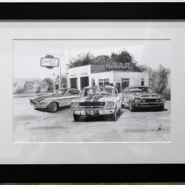 65-66-67-68 Shelby Mustang Customized Pencil Drawing Print - Etsy