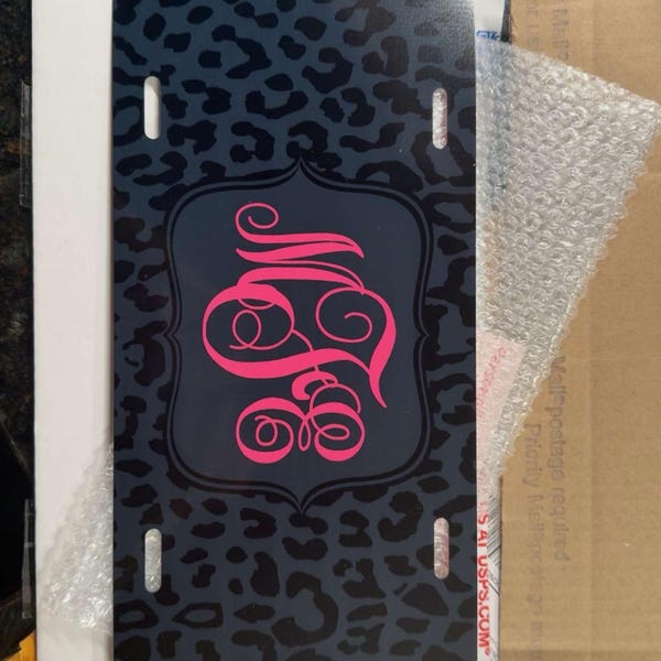 Personalized Monogram License Plate Black and Black Leopard - Licence ...