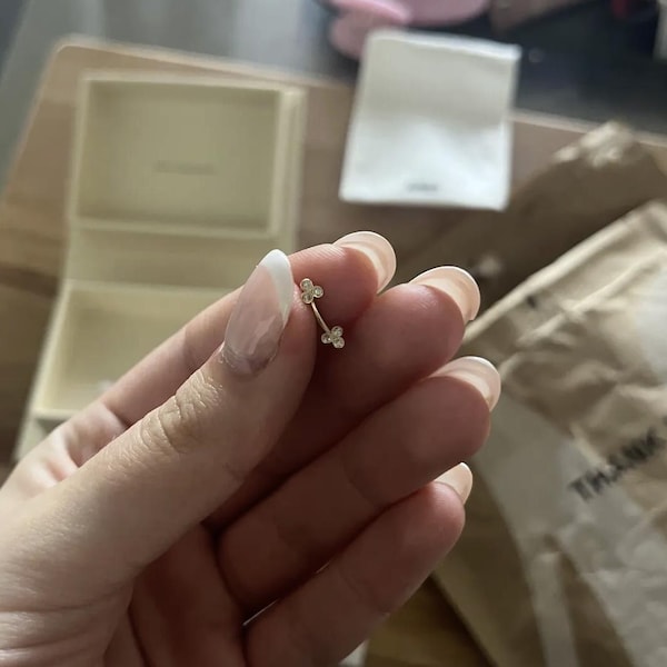 14K Solid Gold Single Stone Fishtail Nose Bone Stud Piercing, 24gauge ...