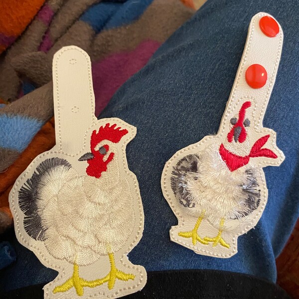 Fringed Chicken Key Fob Snap Tab SET of 2 Chicken Keychain in the Hoop ...