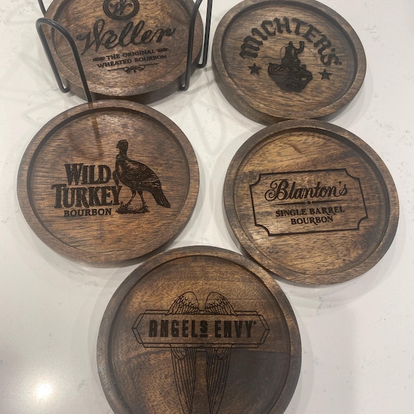 Custom Whiskey Bourbon Wooden Coasters - Free Shipping! Qty 5 Wood ...