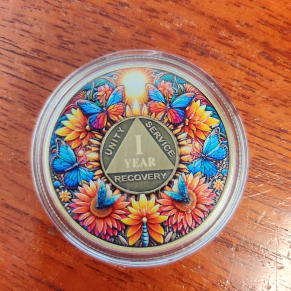 Custom Year Sobriety Coin - Butterfly Sober Coin 1-40 Years AA NA Chip ...