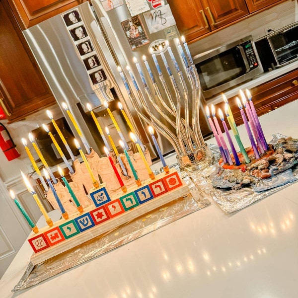 Child's Wooden 11 Block Menorah for Longer Names, Children's Alphabet ...