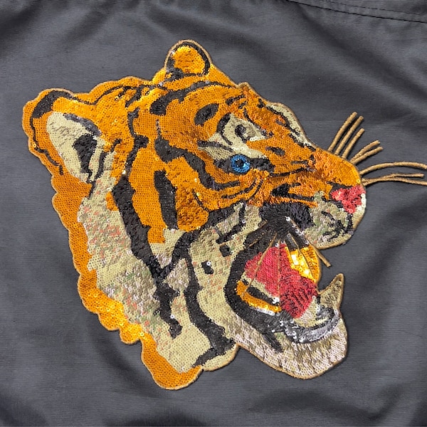 Vintage Tiger Gold Sequins Sew on Patches for Clothes Back Patch ...