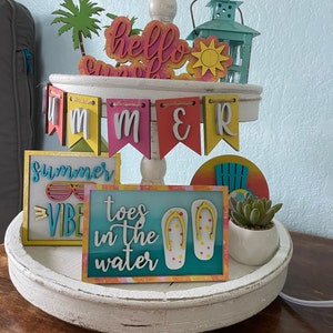 Summer Tiered Tray Set Summer Vibes Tray Decor Set of 6 DIY Summer ...