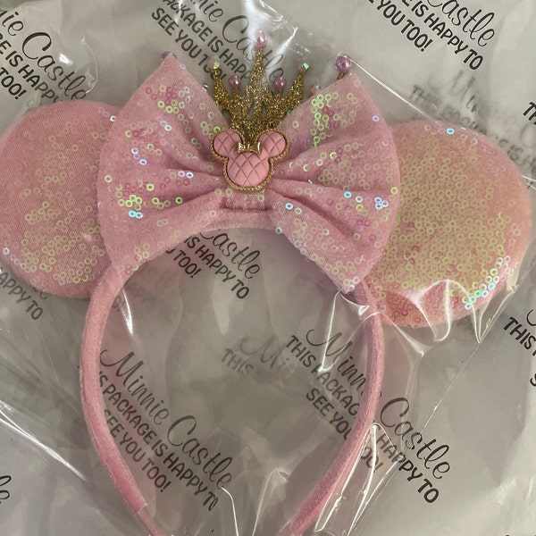 Pink Mickey Ears With Gold Crown, Mickey Ears, Minnie Ears, Princess ...