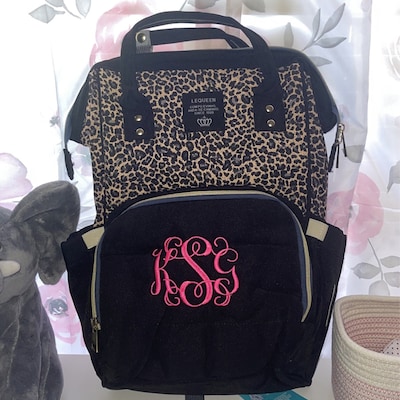 Monogrammed Leopard Print Diaper Bag Backpack, Multi Functional Leopard ...