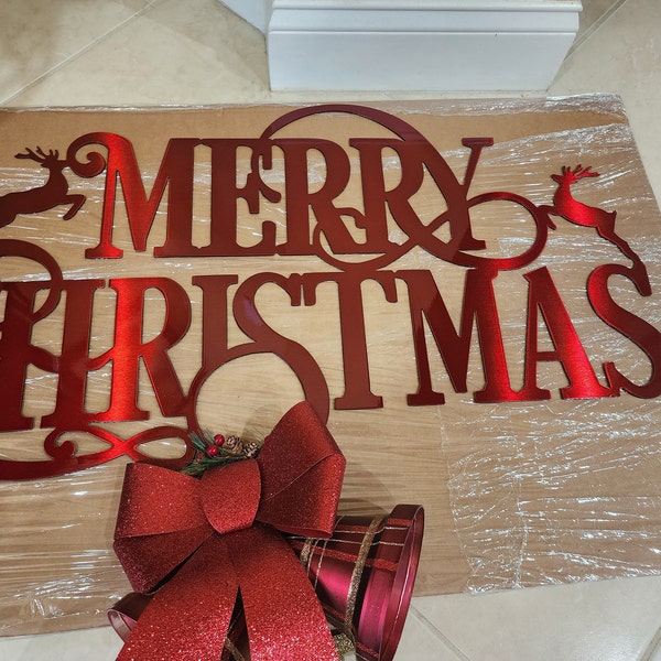 Candy Red Merry Christmas Metal Sign: Holiday Wall Decor - Etsy