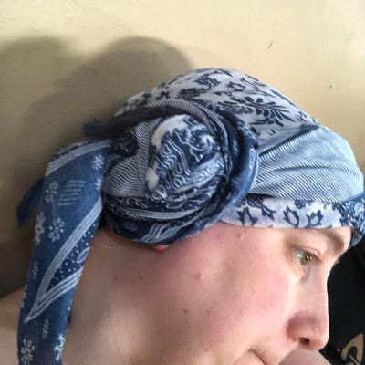 Amazing Soft Blue White Headscarf TICHEL, Hair Snood, Head Scarf, Head ...