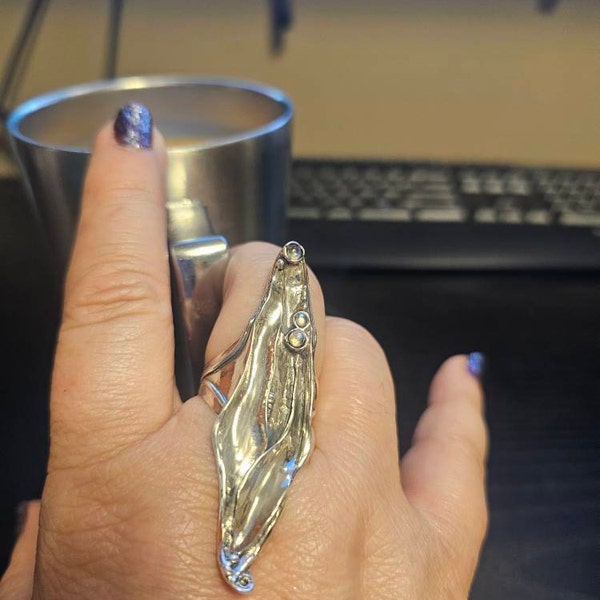 Big Full Finger Ring, Long Sterling Silver Bohemian Ring for Women - Etsy