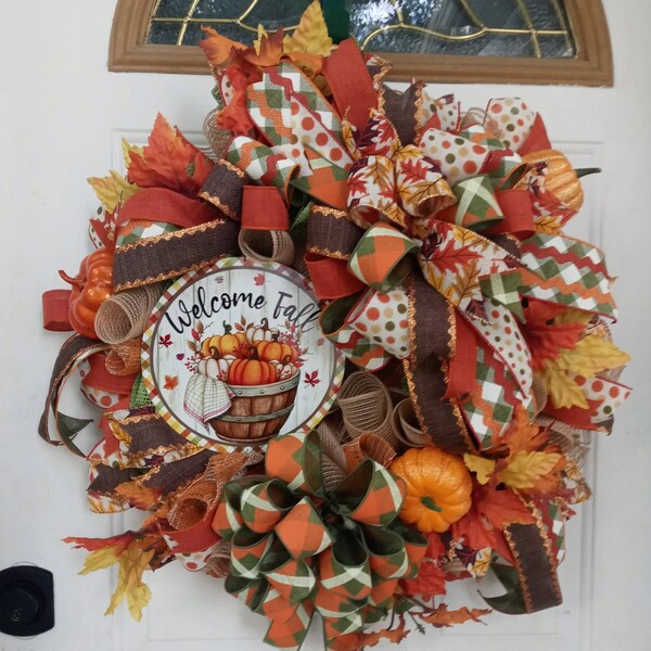 Welcome Fall Wreath Sign, Metal Wreath Sign, Signs for Wreaths, Fall ...