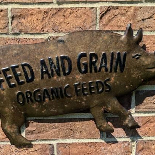 Vintage Style Metal Feed & Grain Organic Feeds Pig Sign Antique ...