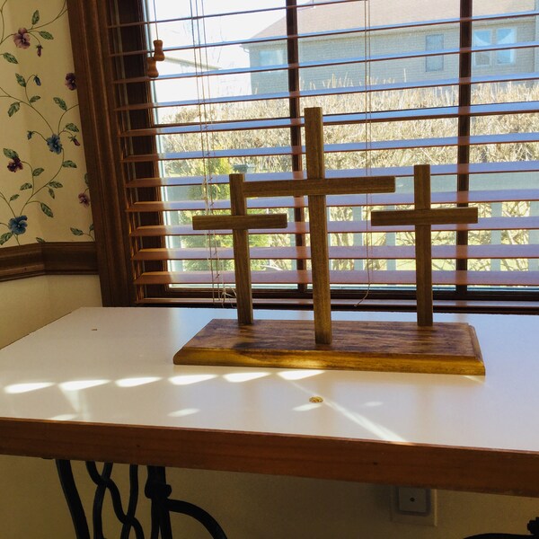 Wooden Cross, 16 Stand up Cross, Cross With Base, Handmade Stand up ...