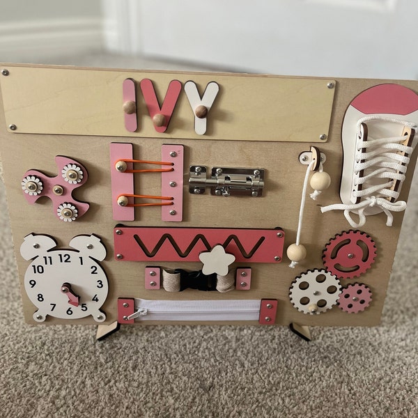 Personalized Busy Board for Baby Girl Custom Name Puzzle Wooden Sensory ...