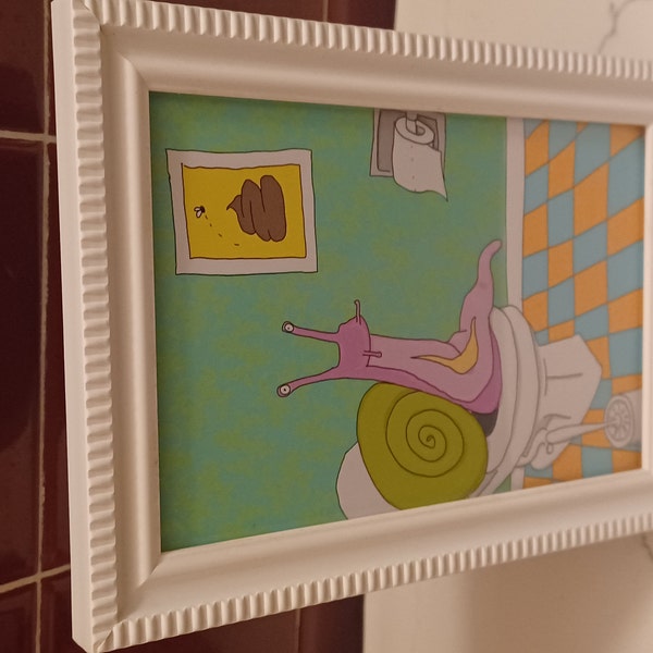 Potty Snail Illustration, 4x6" Framed Wall Art, Funny Bathroom Wall ...