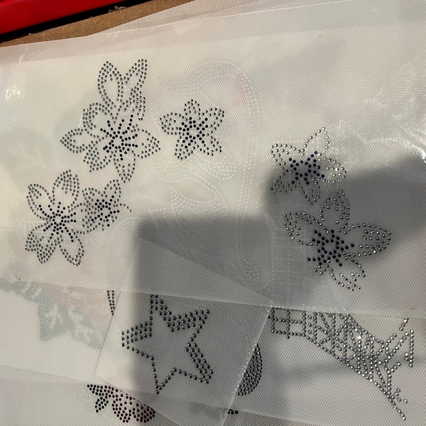 Flower Rhinestone Transfer Bling Hot Fix Iron on Patch Motif Design ...