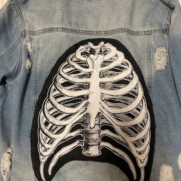 Rib Cage Back Patch: Screen Printed Backpatch | Cotton Sew on Patch for Jacket, Jeans | Goth ...