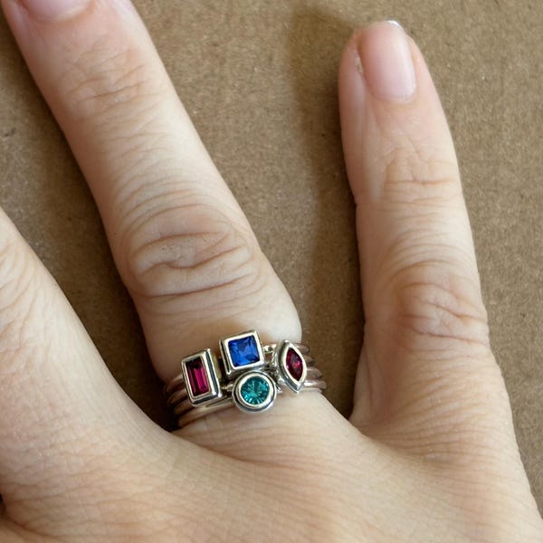 Stack Rings Sterling Silver Stackable Birthstone Ring Initial Ring ...