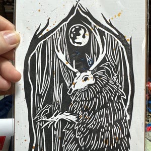 Minds Eye 5x7 Original Linocut Block Print Eyeball Gothic Lettering ...