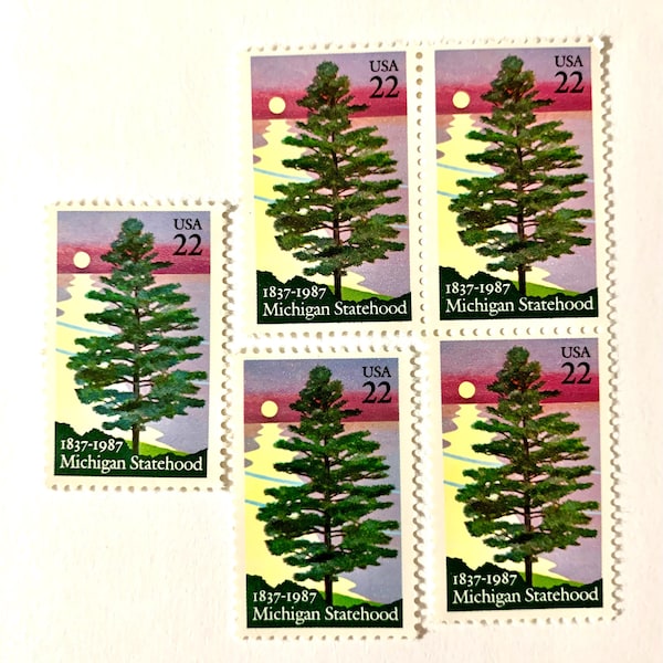 Five 5 Michigan 22c // Vintage Unused Postage Stamps 22 Cent Stamps ...
