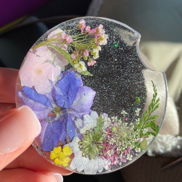 Pressed Flower Car Coasters, Set of 2, Floral Car Coasters, Car ...