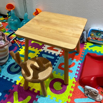Wooden Kids Square White Table and Chairs Set, Montessori Table, Gift ...