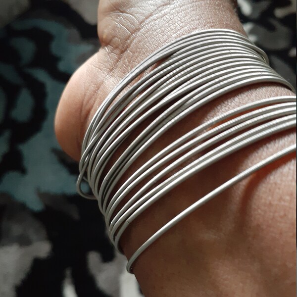 Silver String Bracelet, Guitar String Bracelet, Gold Spring Bracelet ...