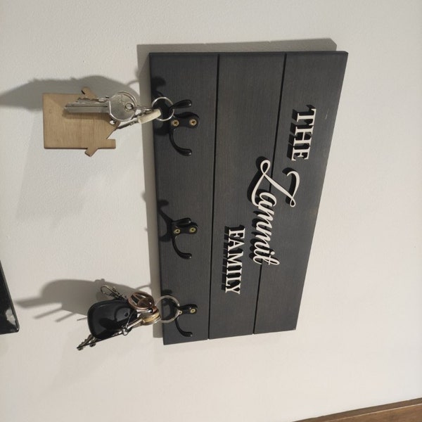 Last Name Key Holder for Wall, Personalized Family Name Sign Key Hanger ...