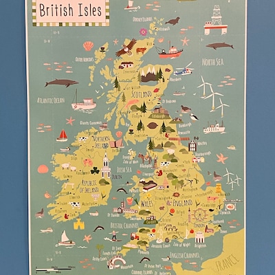 Illustrated Map of British Isles Children's UK Map A2 A3 A4 art Print ...
