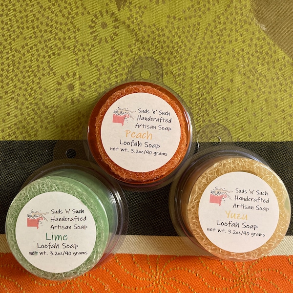 Round Loofah Soap - Choose Your Scent - Cherry Almond, Peach, Yuzu ...