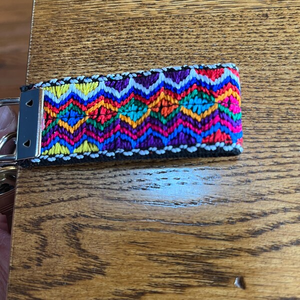 Orange Woven Fabric Key Fob, Floral Key Ring, Wristlet Keychain ...