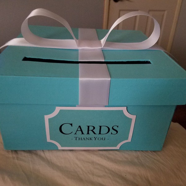 Card Holder Box With Sign in Light Teal & White - Gift Money Box for ...