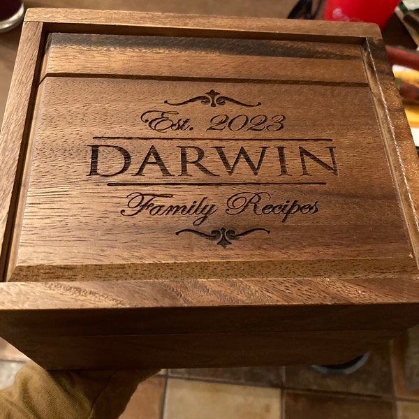 Personalized Wood Recipe Box, Engraved Recipe Box, Custom Wood Recipe ...