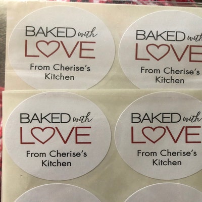 Baked With Love Labels Made With Love Stickers White Personalized Round ...