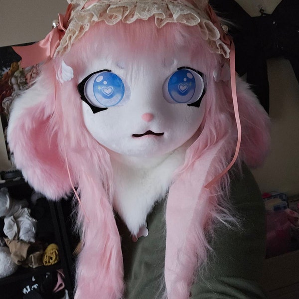 Cute Lovely Pink Lopears Bunny Sheep Kigurumi Furry Mask Head Kig Cat ...
