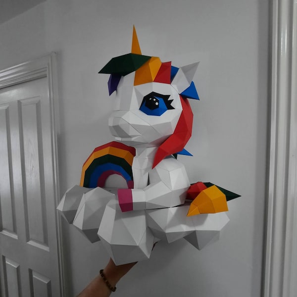 Papercraft 3D Unicorn on Clouds & Rainbow PDF,SVG Template for DIY ...