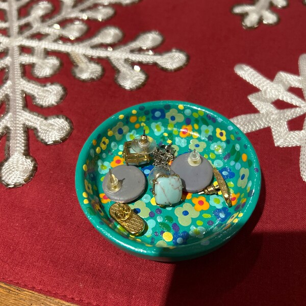 Retro Colorful Cocktail Trinket Dish, Hand Painted Clay Ring Dish, Bar ...
