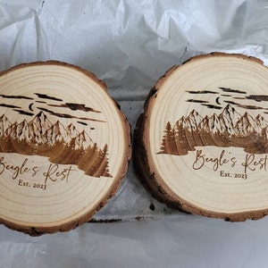 Personalized Wood Coasters Tree Coaster Live Edge Bark Coaster Set ...