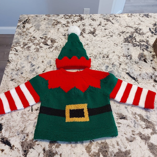 Elf Christmas Sweater & Hat Jumper PDF Knitting Pattern DK ( 8 Ply ...