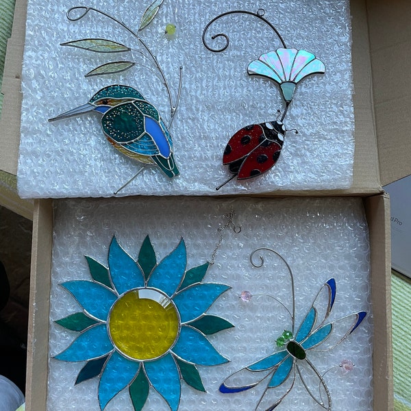 Suncatcher Lady Bug Stained Glass Window Decor Wall Hanging Birthday ...