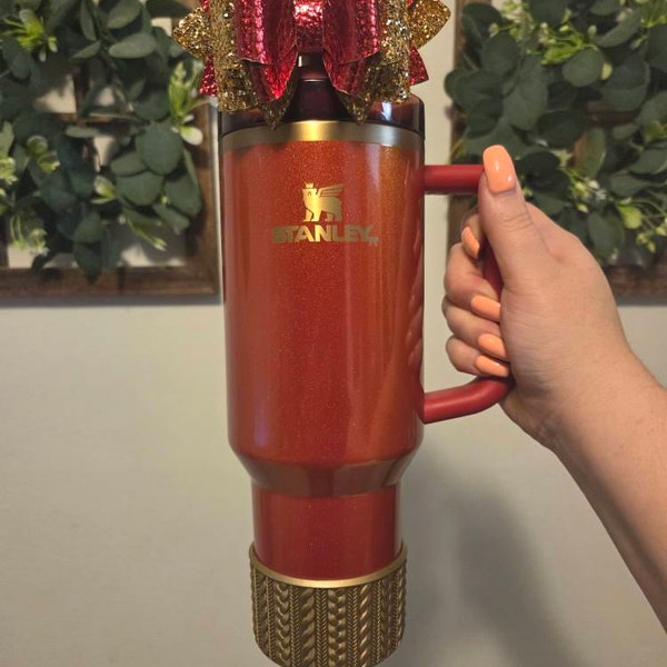 Stanley Tumbler Bow Iridescent Pink Light Pink Glitter Straw Topper ...