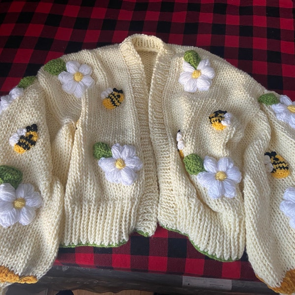 Rose Knit Cardigan, Big Rose Sweater,chunky Sweater, Big Flowers Jacket ...