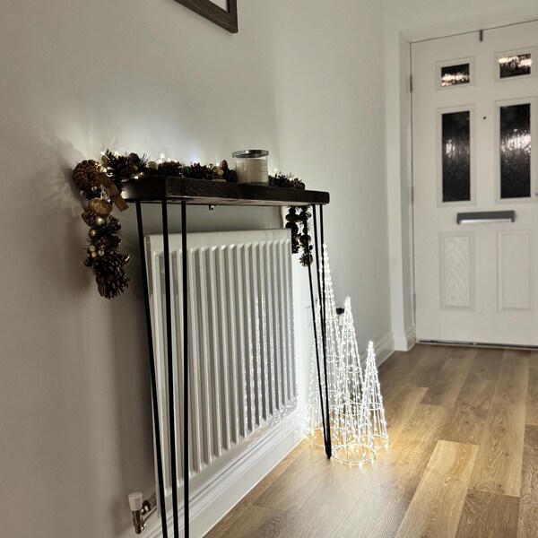Hand-made Rustic Console Table With Black Three Pin Hairpin Legs ...