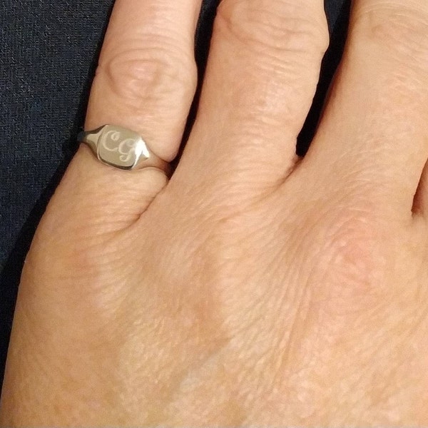 Solid Gold Square Signet Ring, 14k Gold Engraved Pinky Ring for Men Women, Personalized Initial ...