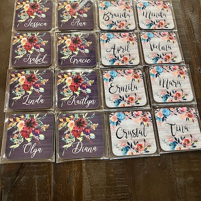 Personalized Name Coaster, Custom Name Floral Coaster, Personalized ...