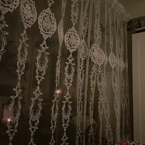Lace Embroidered Sheer Curtains With Gray 3d Flowers, Extra Wide Luxury ...
