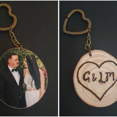Initial Keyring, Log Slice, Rustic Wedding Favours , Rustic Bridal ...