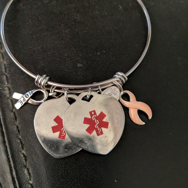 CUSTOM ENGRAVE - Silver or Rose Gold Stainless Steel Medical ID Heart ...