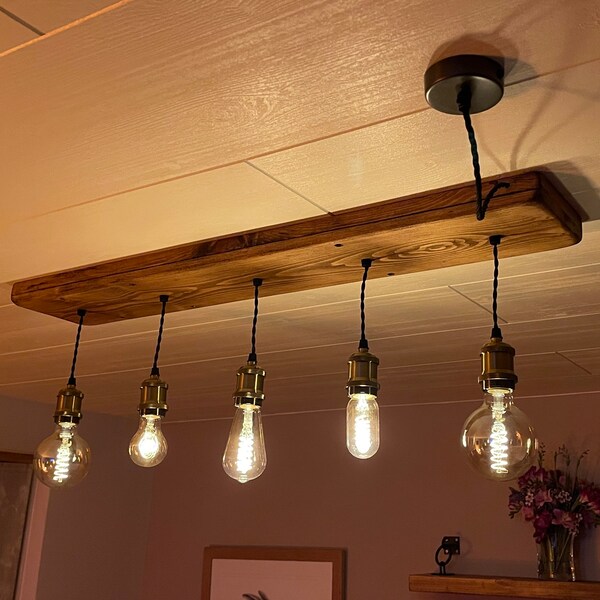 Rustic 3/5 Pendant Wooden Plank Light - Etsy UK