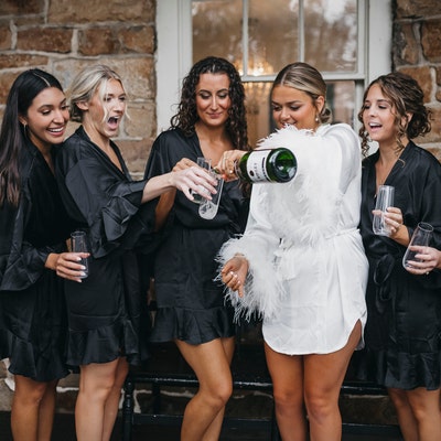 Bride Robe With DETACHABLE Feather Sleeves Bridal Robe Short White ...